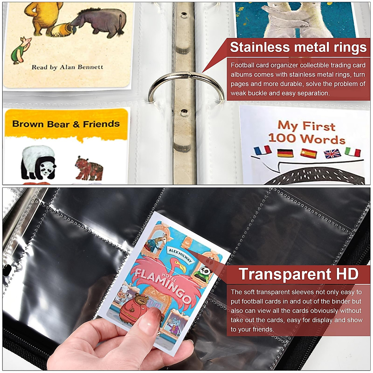 Boobowl Football Baseball Cards Binder, 2022 Sports Trading Card Sleeves Holder Album for NFL, 440 Pockets Display Storage Protectors Collectors Fits PM TCG (Folder Only)