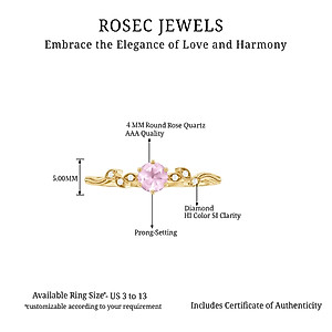 Certified Rose Quartz Promise Ring with Diamond, AAA Quality, Natural Rose Quartz Dainty Ring for Women, 14K Rose Gold, Size:US 12.50