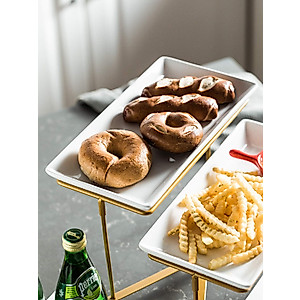 LAUCHUH 3 Tier Serving Stand, Pocerlain Oval Bowl Set with Stand Ceramic Fruit Bowl with Rack for Dessert, Appetizer, Candy Chip Dip, Vegetable, Gold