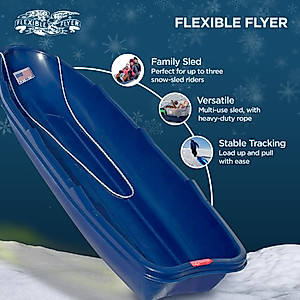 Flexible Flyer Winter Trek Large Pull Sled for Adults. Plastic Toboggan for Snow Sledding, Ice Fishing, Work, Blue, 66 x 20 x 6 inches