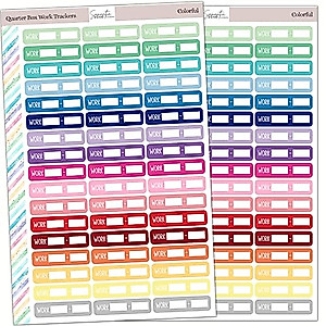 Colorful Work Hours Quarter Box Stickers, Work Shift Tracker Planner Stickers, 1.5" x 0.35" Size, Two Sheets Included, 102 Total Stickers, Daily Schedule