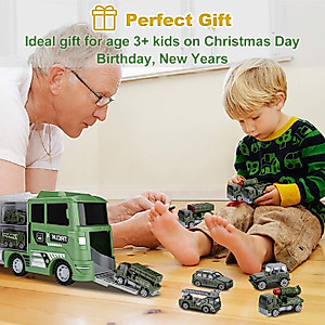 Hautton Diecast Military Vehicles Toy Set, 12 in 1 Mini Alloy Metal Army Battle-Car in Carrier Truck Transport Car Gift for Boys Kids Children
