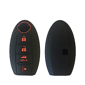 LemSa 2Pcs 4 Buttons Key Fob Rubber Cover Case Remote Keyless Silicone Protector Bag Holder Compatible with Nissan Altima Maxima Murano Armada Gt-r Sentra Altima Rogue Pathfinder, Black+Purple