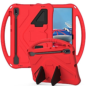 Kids Case for Samsung Galaxy Tab S7 FE/S7+/S8+/S9+/S9 FE+ 12.4", Techcircle Light Weight Shock Proof EVA Foam Handle Rugged Stand Protective Case for Galaxy Tab S9 FE+ 2023/S8 Plus 2022/S7+, Red