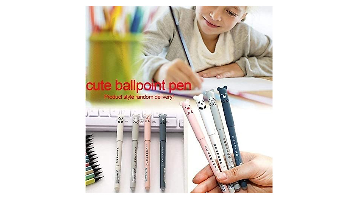 Cute Erasable Gel Pens - Set of 4 Black Cartoon Style for School & Office