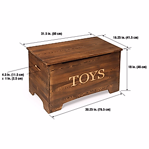 Badger Basket Farmhouse Solid Wood Rustic Toy Box with Reversible "Toys" Panel - Caramel Brown