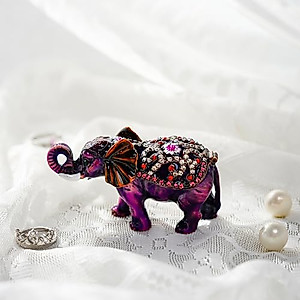YU FENG Elephant Animal Jewelry Box Hinged Collectible Elephant Figurine Decor Trinket Box (Purple)