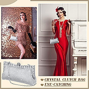 Women Silver Evening Purse Rhinestone Clutch Bag Handbag Bling Shoulder Cross Body with Short and LongChain for Wedding Party (Beads Style)