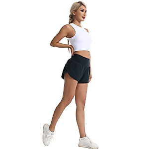 Kcutteyg Running Shorts for Women with Liner High Waisted Lightweight Womens Workout Shorts with Back Pocket- 4" (Black, S)