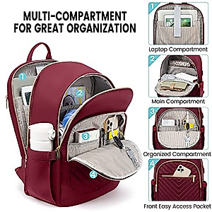 LOVEVOOK Travel Laptop Backpack Women, Anti Theft Work Laptop Bag with USB Charging Port, 15.6 Inch Computer Backpacks Purse Water Resistant College Unisex Casual Daypack, Red