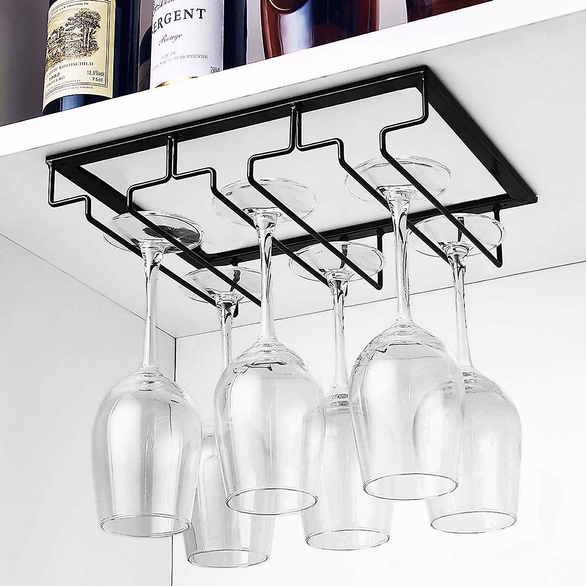 Wine Glass Rack, Under Cabinet Stemware Rack Wine Glass Holder Storage Hanger for Cabinet Kitchen Bar