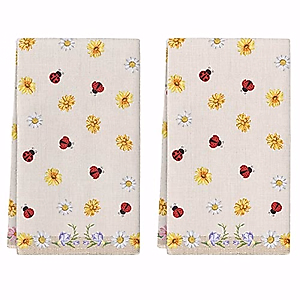 Kitchen Towels Set of 2 Spring Daisy Tea Dish Towels and Dishcloths Sets Decorative Tea Towel Summer Plant Colorful Absorbent Hand Towels for Kitchen Drying Bathroom Decor Gift 18x28 Inch