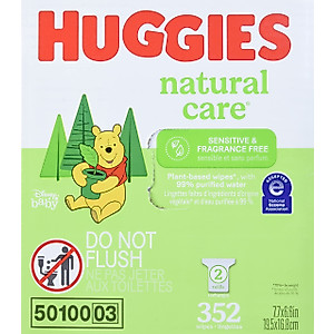 HUGGIES Natural Care Unscented Baby Wipes, Sensitive, 2 Refill Packs (352 Total Wipes)