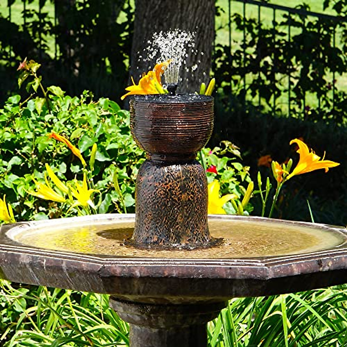 Bernini Veloce 4-in-1 Instant Water Fountain with Planter Turns Any Water Container Into A Decorative Fountain, Flippable Cordless Water Fountains for Soothing Sounds Indoor or Outdoor (Brownstone)