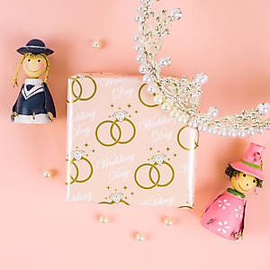 WRAPAHOLIC Wedding Wrapping Paper Sheet - 12 Sheets Diamond Ring Design Folded Flat for Celebration, Party Present Packing - 19.7 Inch X 30 Inch Per Sheet