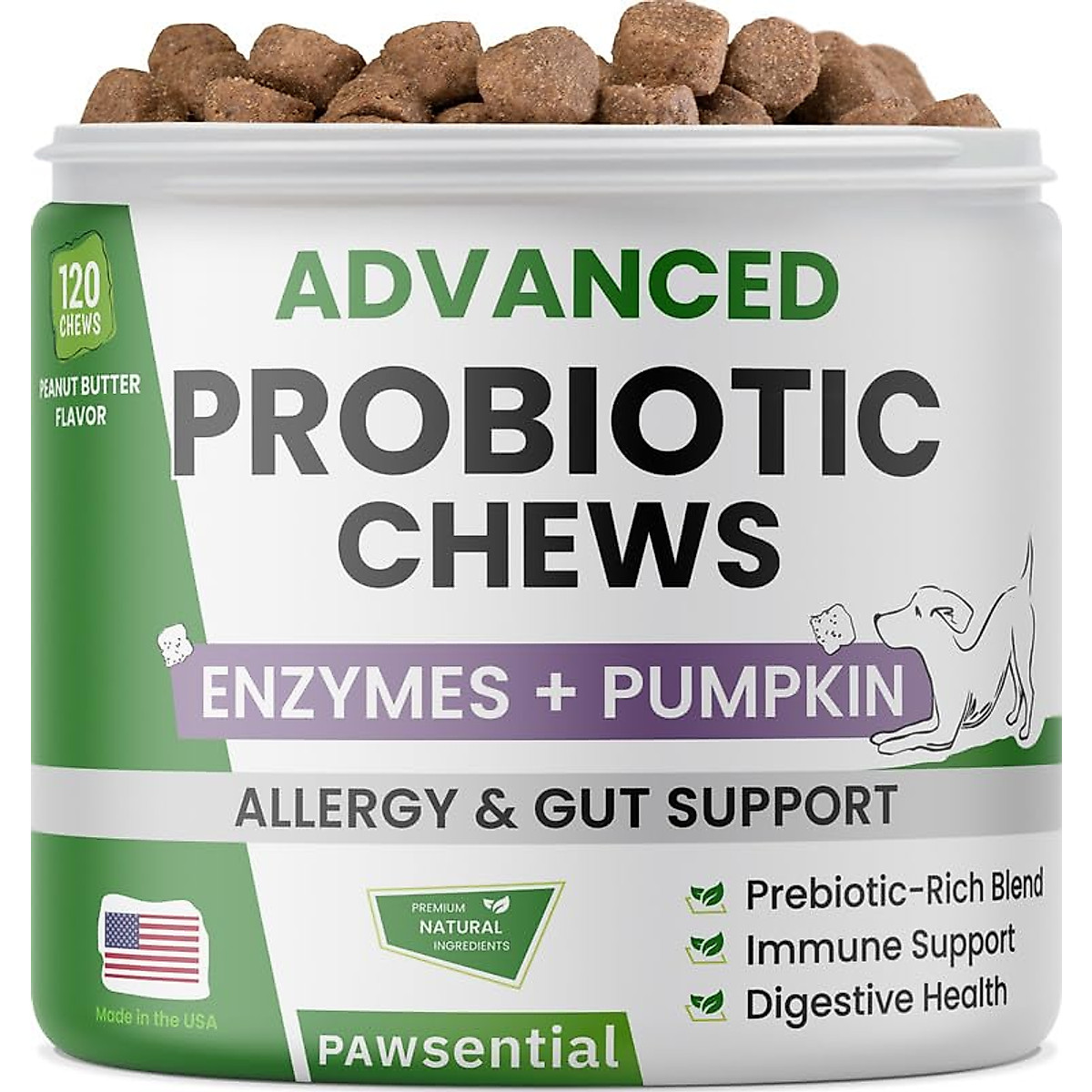 Dog Probiotic Chews for Dogs - Digestive Support w/Enzymes, Probiotics, Prebiotics and Pumpkin - Stool Quality and Consistency - Gas, Constipation, Diarrhea Relief 90ct