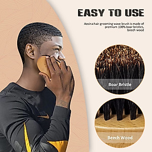 Aosina Wave Brush - Hair Brush for Men with 100% Natural Beech Wood & Reinforced Pure Black Boar Hair Bristle, Soft Beard Brush Hairbrush for Men Perfect for Cultivating Beards, Hair Waves and Wolfing