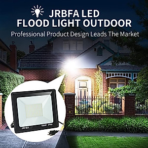 JRBFA 100W LED Flood Lights Outdoor, 10000lm LED Work Light with Plug, 6500K Daylight White, IP66 Waterproof Exterior Security Lights Outside Floodlights for Backyard, Garage, Garden, Lawn