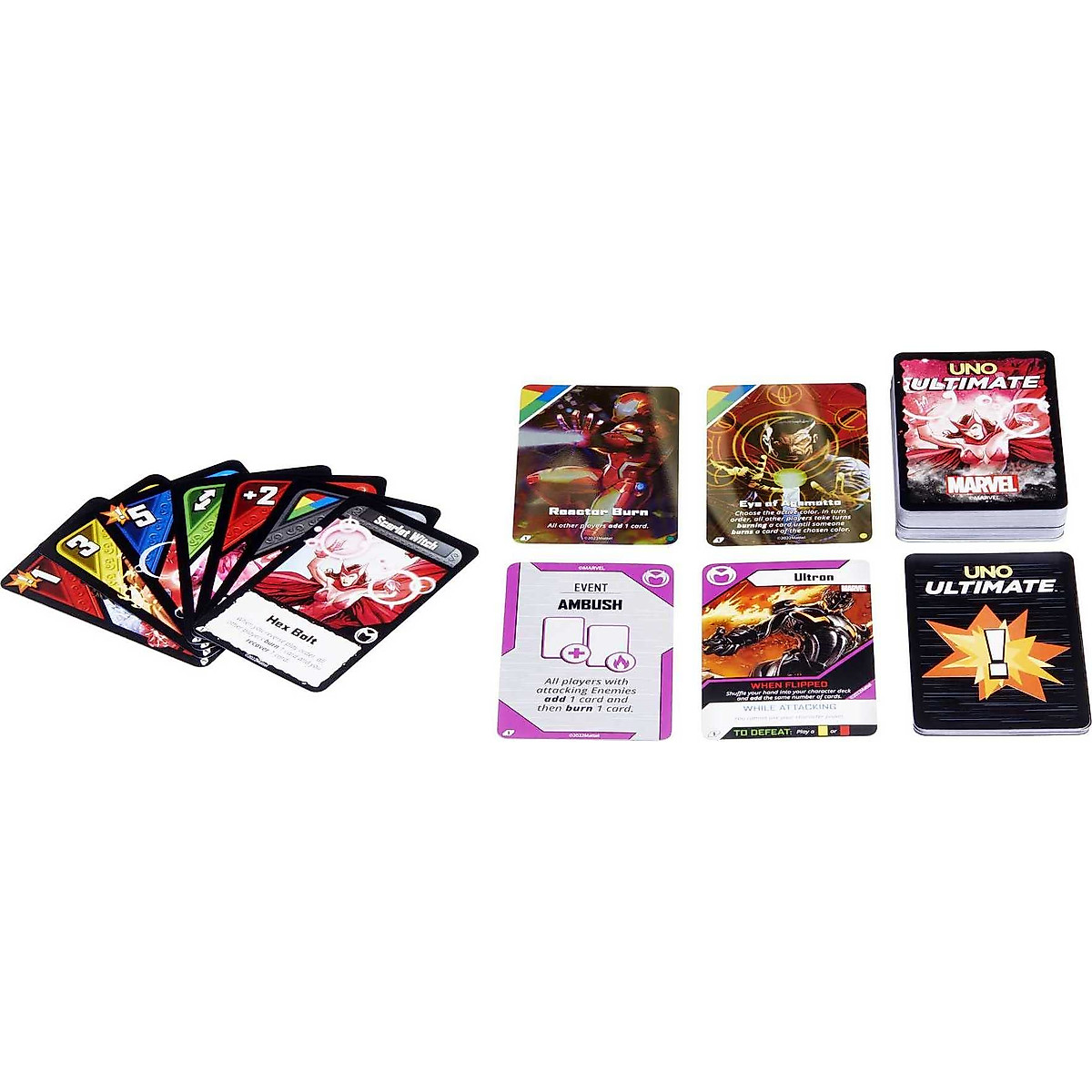 Mattel Games ​UNO Ultimate Marvel Card Game Add-On Pack with Scarlet Witch Character Deck & 2 Collectible Foil Cards, Gift for Collectors & Kids Ages 7 Years & Older