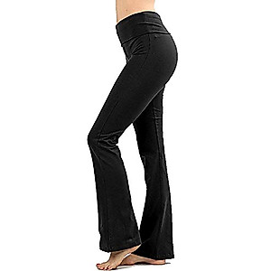 Women Plus Size Fold Over Waist Cotton Stretch Flare Leg Boot Cut Yoga Pants Leggings Black 2X