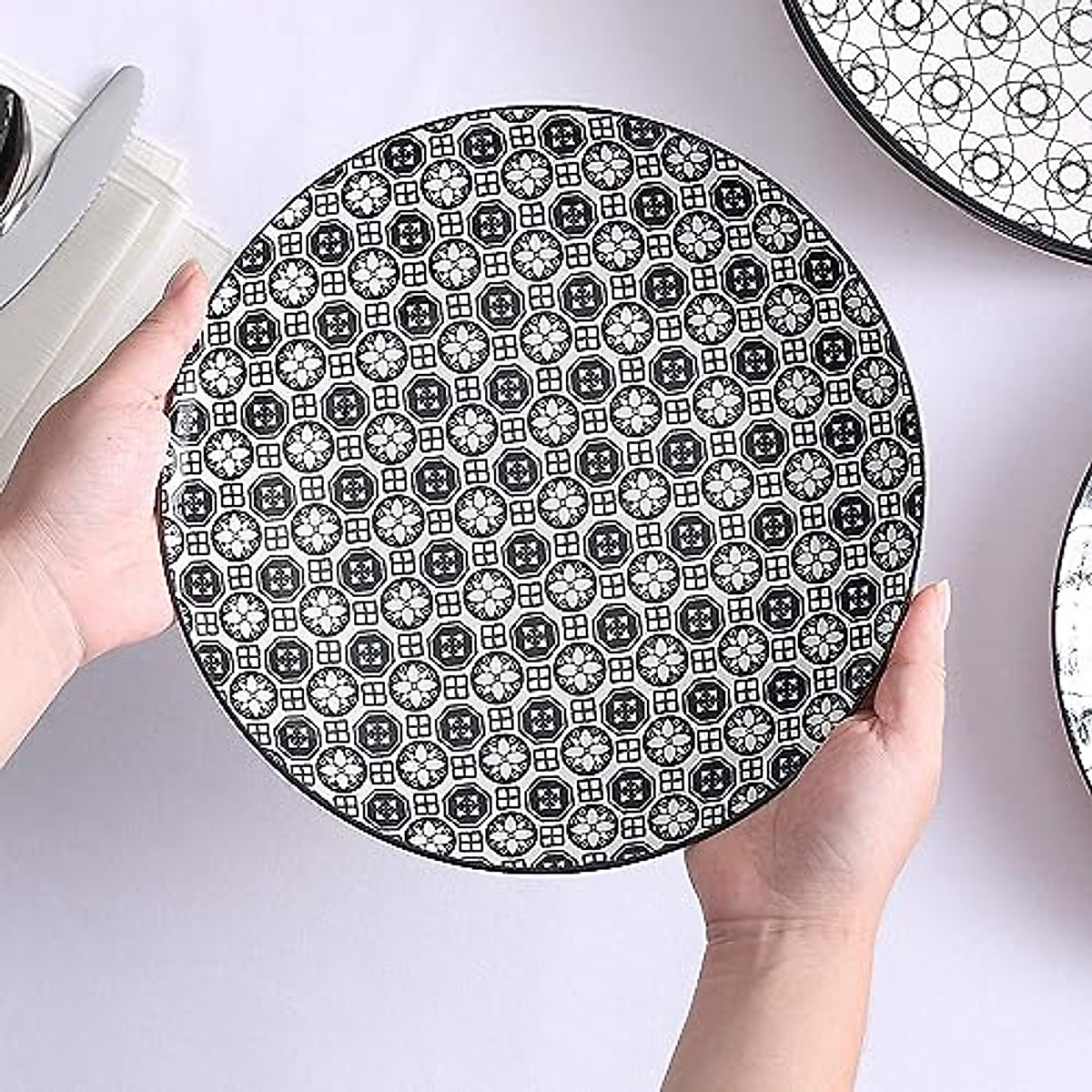IHIPPO Dinnerware Set Unbreakable, Dishwasher Safe 4-Pieces 4 Design Japanese Style Dinner Plates and Bowls Set Porcelain Dessert Plate Set Hand Painted Kitchen Dessert/Salad/Fruit Plate Set