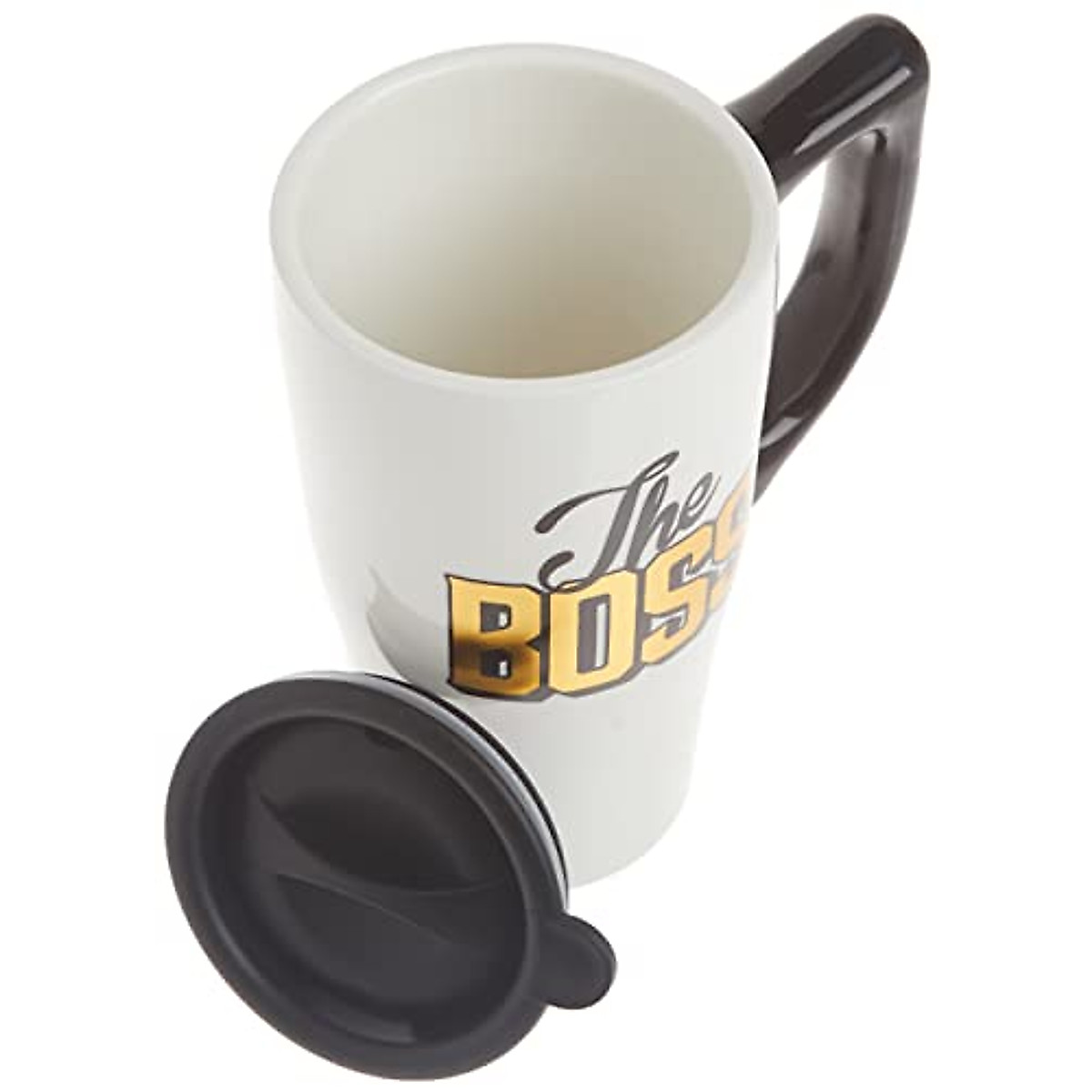Spoontiques - Ceramic Travel Mugs - The Boss Cup - Hot or Cold Beverages - Gift for Coffee Lovers