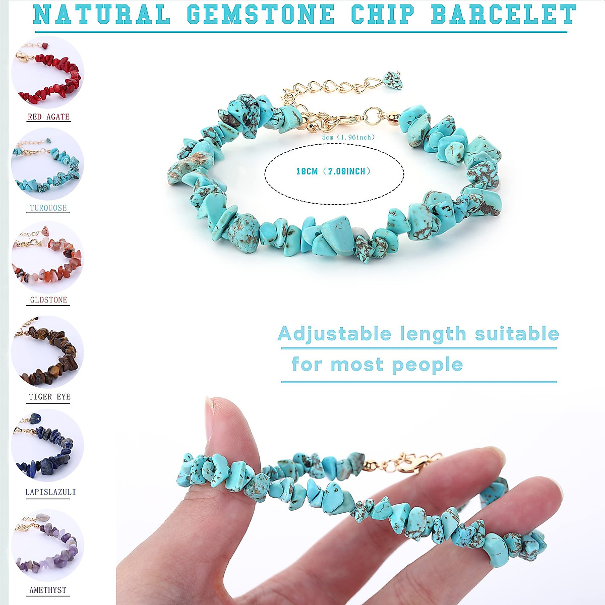 Ubjuliwa 15PCS Natural Gemstone Chakra Bracelets for Women Healing Crystal Bracelets for Women Men Stretchy Shamballa Bracelet Adjustable Tumble Polished Align Chakras Conquer Fear Increase