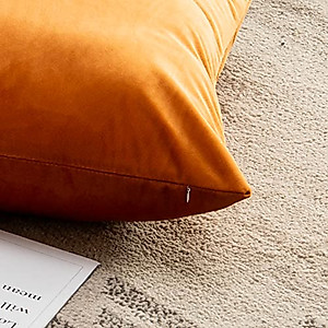 Junfawn Decorative Throw Pillow Covers 18x18 Set of 4 for Sofa and Couch, Soft Square Velvet Cushion Covers Cases for Living Room Bed Decor, Navy/Orange