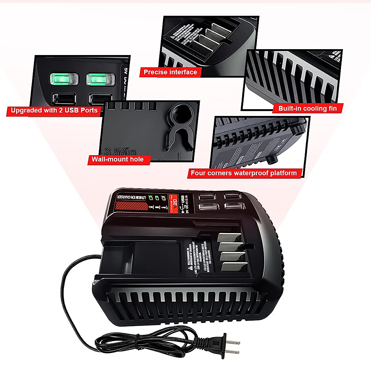 V20 Battery Fast Charger CMCB104, WaxPar CMCB104 Battery Charger Compatible with Craftsman V20 Lithium Battery CMCB204 CMCB202 CMCB201 CMCB209 CMCB205 CMCB100 CMCB101