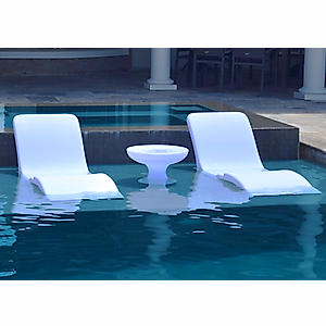 Cool Loungers in Pool Chaise Lounge Chairs Set of 2 with Hourglass Side Table for Baja Sun Tanning Shelf Ledge, Handy Cup Holder, Suitable for Use in Water up to 6 Inches Deep, White