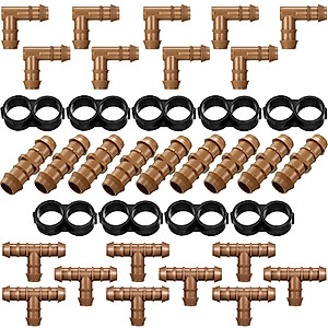 36 Pieces Drip Irrigation Fittings Kit 1/2 Inch Tubing Fitting Set Includes 9 Tees, 9 Couplings, 9 Elbows and 9 End Cap Plugs Drip Irrigation Barbed Connectors for Compatible Drip or Sprinkler Systems