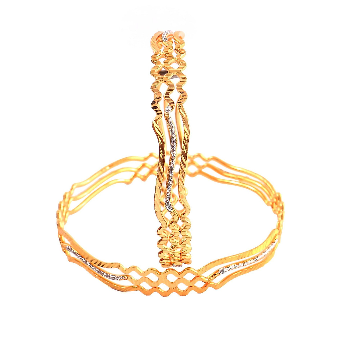 Jewar Mandi Bangles Gold Plated Silver Etching Handmade Work Bracelet Jewelry for Women (Zig Zag Bangles, 2.4) (Zig Zag Bangles, 2.6)