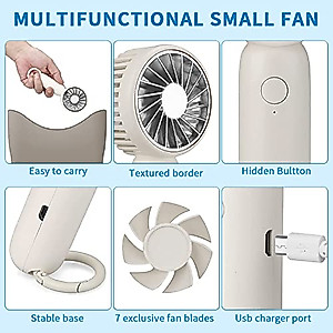 FINEDAYS Handheld Fan,Personal Rechargeable Hand Fan Portable Small Fan with 3 Speeds USB Rechargeable Hand Fan summer electric mini electric fan (White2)