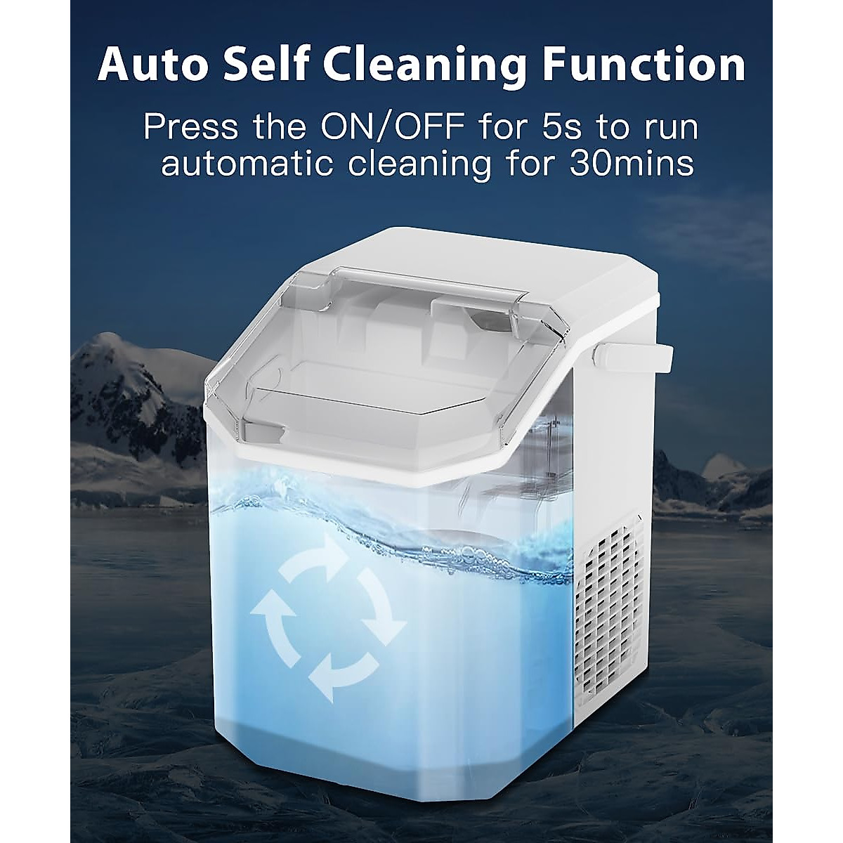 Joy Pebble Nugget Ice Maker, 10,000pcs/33lbs/Day, Portable Handheld Nugget Ice Maker Machine with Handle, Ice Makers Countertop Self-Cleaning, Ice Scoop and Basket, for Home/Office/Party, White