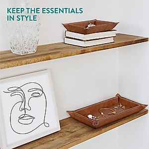 Navaris Faux Leather Valet Tray Set of 2, Catch All Tray, Key Tray for Entryway Table, Nightstand Tray, Catchall for Keys, Watch, Remote, Phone, Valet Tray for Men, Mens Valet Tray