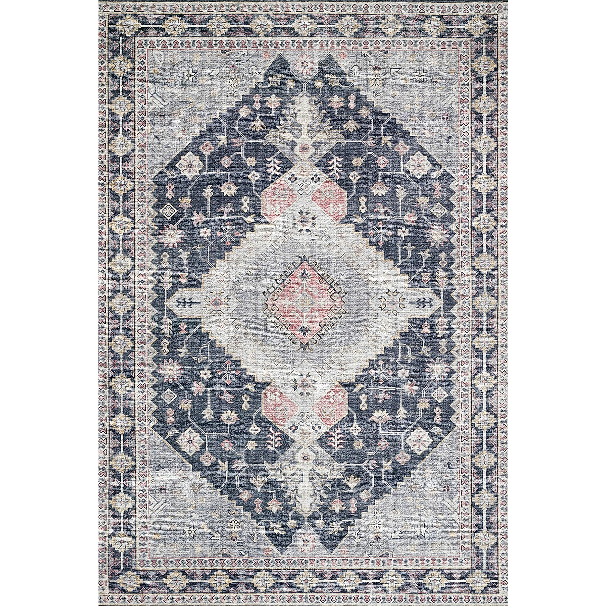 Loloi II Skye Collection SKY-02 Charcoal/Multi 7'-6" x 9'-6", 13" Thick,Area Rug,Soft,Durable,Vintage Inspired,Distressed,Low Pile,Non-Shedding,Easy Clean,Printed,Living Room Rug