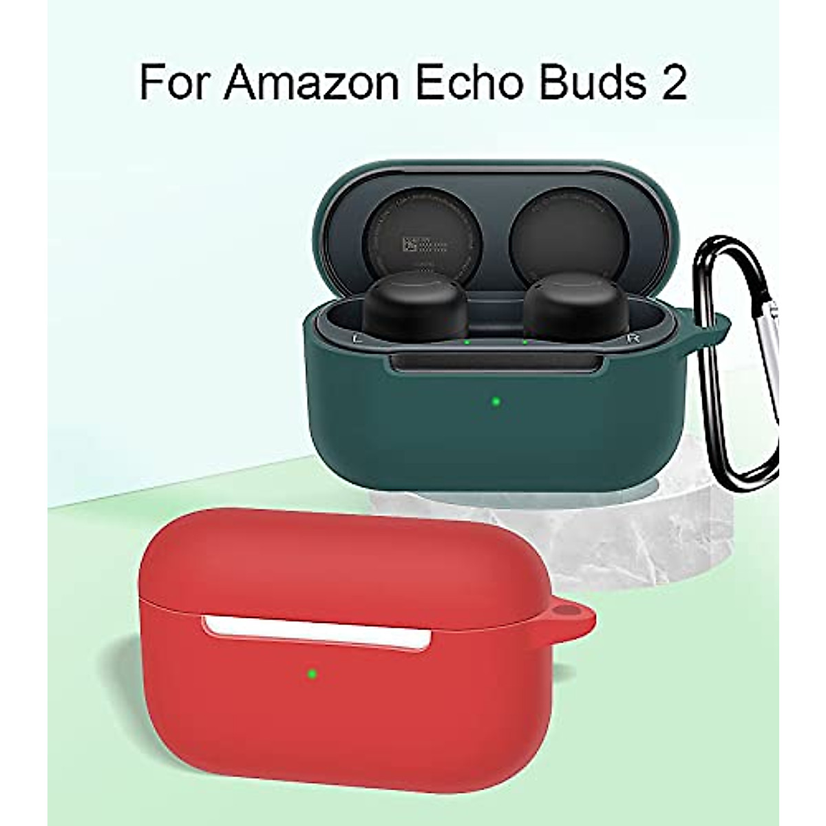 Antetek Compatible for Amazon Echo Buds 2 Wireless Earbuds Case with Keychain,Silicone Protective Cover Accessories Compatible with Amazon Echo Buds 2 Generation (Dark Green)