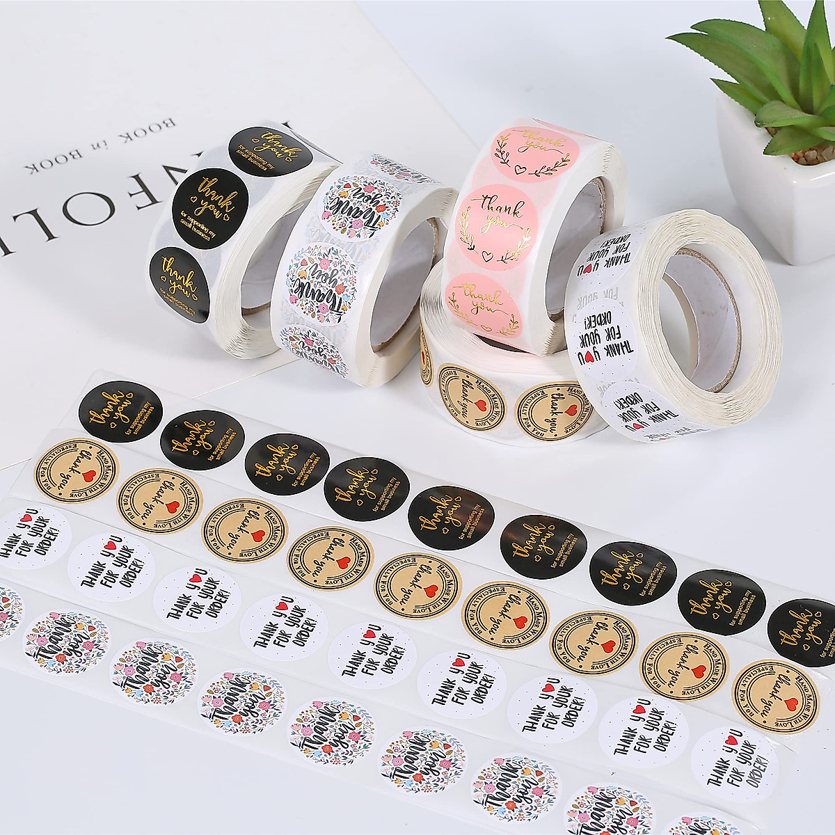 Thank You Stickers 2500 Pieces Round Kraft Label Seals Small Business Stickers for Greeting Cards Envelopes Decor or Gift Bags Packaging (5 Rolls Pattern A)