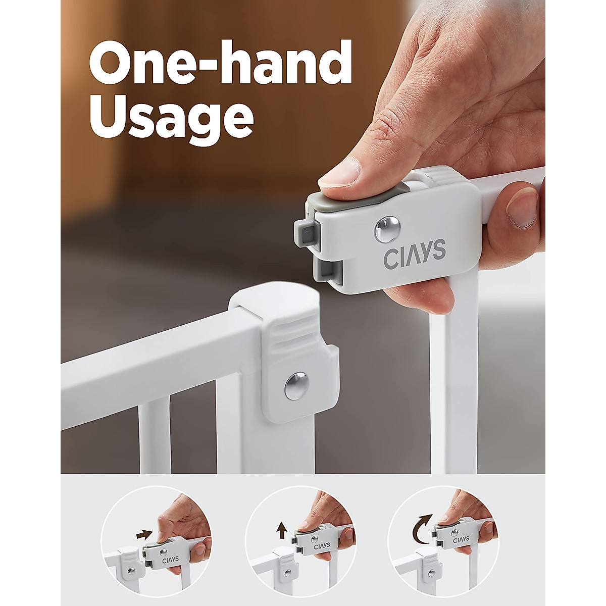 Ciays Baby Gate 29.5” to 33.5”, 30-in Height Extra Wide Dog Gate for Stairs, Doorways and House, Auto-Close Safety Metal Pet Child Gate for Dogs, Wall Pressure Mounted, White