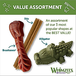 WHIMZEES by Wellness Small Dental Chews Variety Box: All-Natural, Grain-Free, Long Lasting Treats with Grooved Design for Improved Cleaning – Freshens Breath & Reduces Plaque – 56 Count