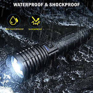 Flashlights 1800000 High Lumens, Super Bright Rechargeable Flash Light, Powered by Battery, Waterproof Powerful LED Flashlights-Zoomable 5 Modes-31H Runtime-Holster for Emergency Camping