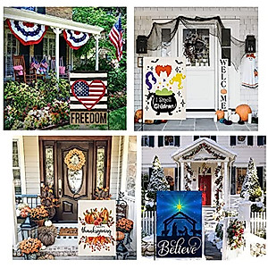 Doncida 12pcs Seasonal Garden Flags Set Double Sided Burlap 12x18 Inch Welcome Spring Summer Freedom Holidays Garden Flag, Small Yard Flag for Outdoor Decorations