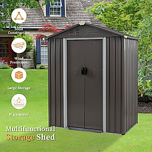 Vongrasig 5 x 3 x 6 FT Outdoor Storage Shed, Metal Tool Shed Clearance Garden Steel Shed with Side Window and Lockable Door Waterproof Tool Shed for Backyard Patio, Lawn (Gray)