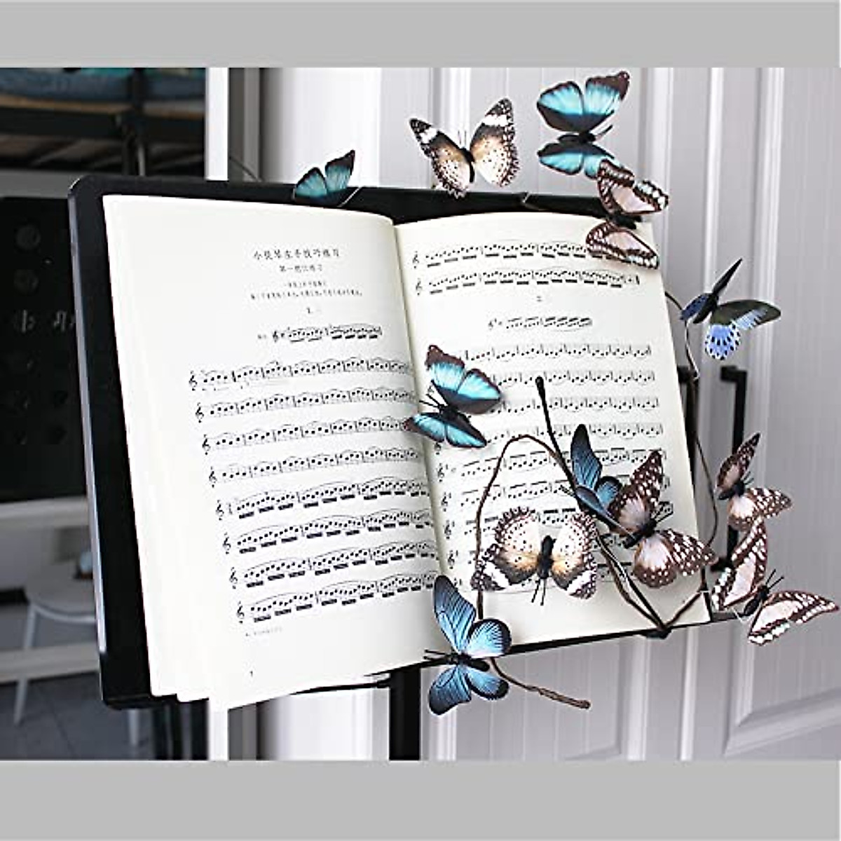 naudassods Artificial Butterfly Wreath, Fake Butterfly Decorative Vines, DIY 3D Unique Butterfly Hanging Decoration Home Wall Easter Spring Flower Party Wedding Decoration. (Peacock Blue)