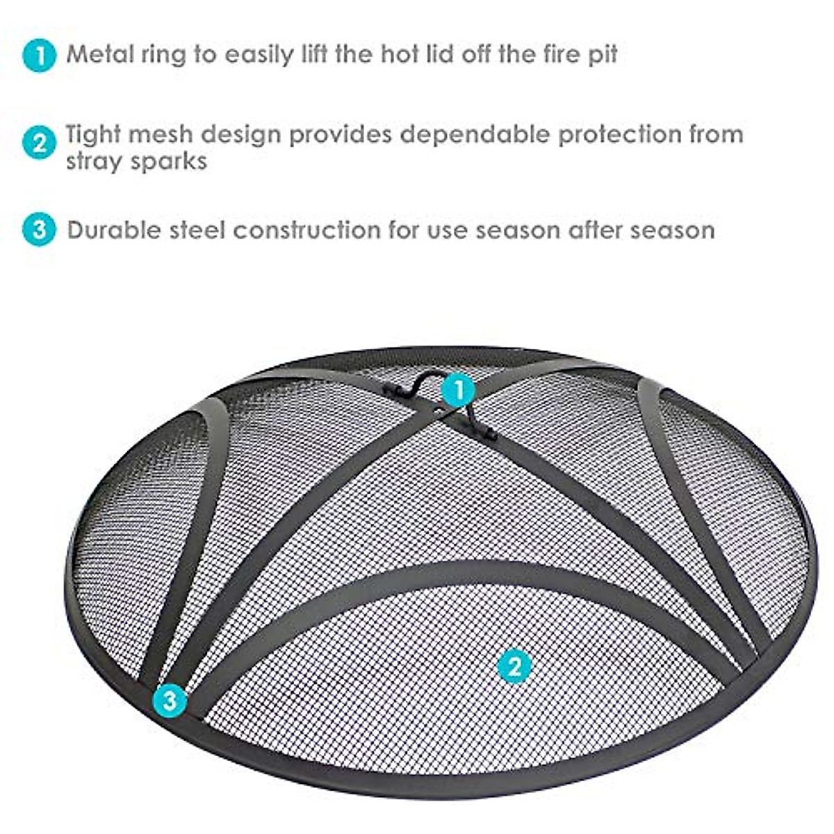 Sunnydaze Reinforced Steel Mesh Fire Pit Spark Screen - Round Fire Pit Screen with Ring Handle - Durable Black Metal Mesh Design - Patio Fire Pit Accessory - 30-Inch Diameter
