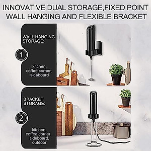 FFG Milk Frother Handheld , New Upgraded Wall Mount Bracket usb Socket Induction Charging Manual Coffee Maker. Handheld Electric Milk Frother For Coffee Matcha Cappuccino Hand Mixer (Black)