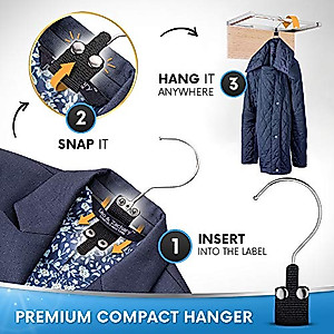 HANGAROO Travel Hangers - Portable Hangers for Clothes That Easily Attach to Clothing Labels - Patented, Lightweight, Pocket-Size Design - Sturdy and Compact Traveling Hangers (4-Pack)