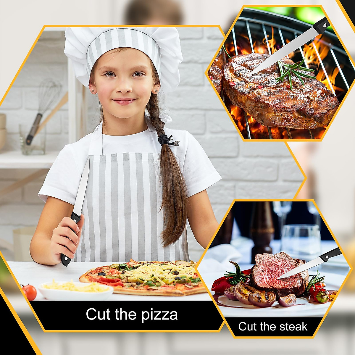 Lasnten 100 Pcs 8.78 Inches Stainless Steel Steak Knives Set Pointed Tip Steak Knives Plastic Handle Kitchen Steak Knife for Restaurant Tableware Camping Wedding Party, Black