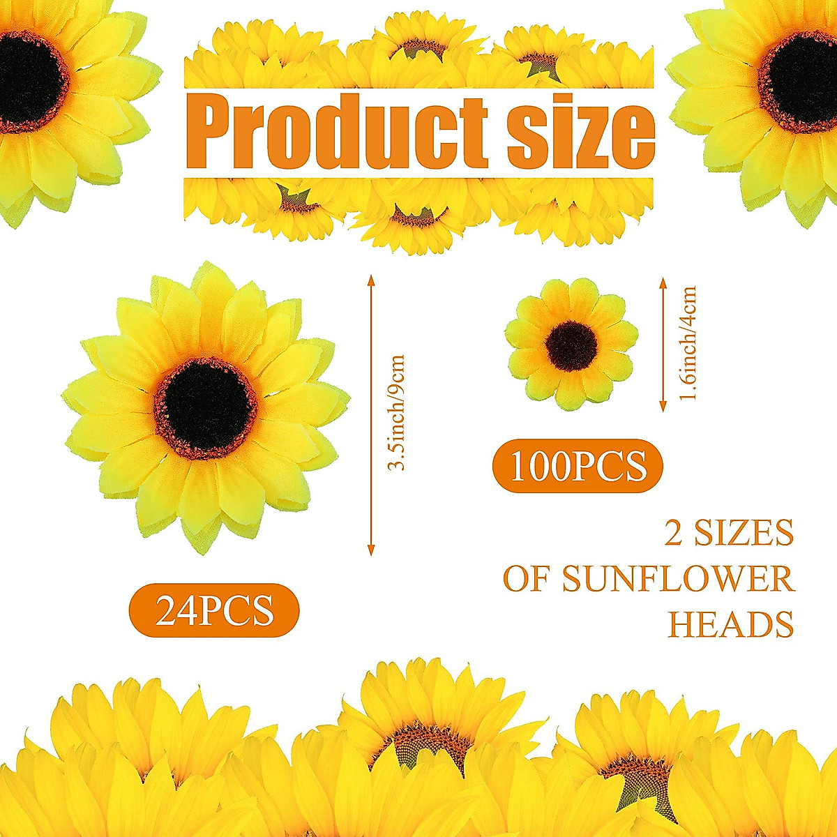 WILLBOND 124 Pieces Fake Sunflowers 3.5 Inch and 1.6 Inch Artificial Sunflower Heads Fabric Floral for Home Decoration Wedding Decor Bride Holding Flowers Garden Craft Art Decor