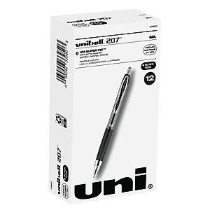 uniball Gel Pens, 207 Signo Gel with 0.7mm Medium Point, 12 Count, Black Pens are Fraud Proof